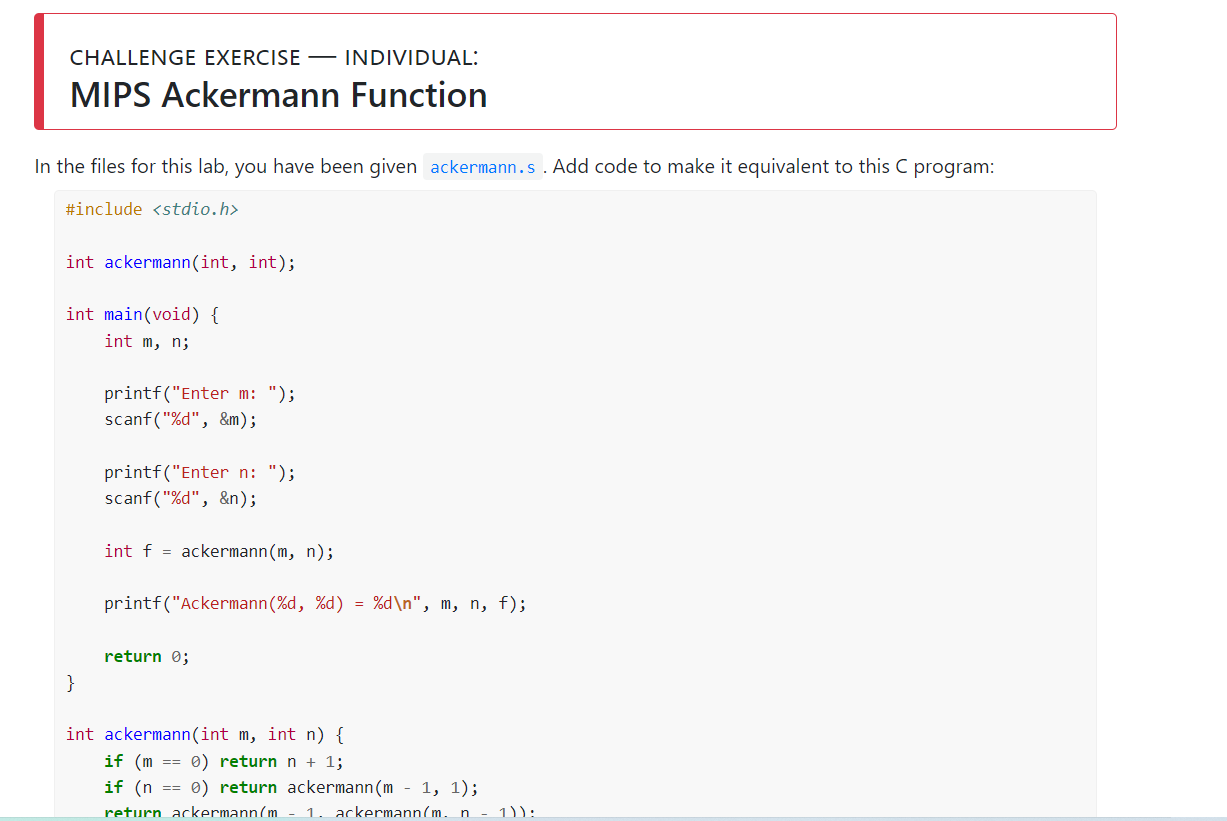 Solved CHALLENGE EXERCISE - INDIVIDUAL: MIPS Ackermann | Chegg.com
