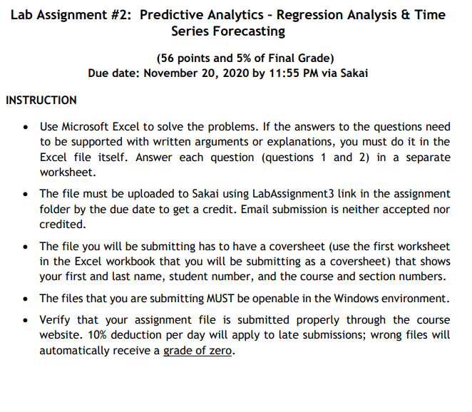Solved Lab Assignment #2: Predictive Analytics - Regression | Chegg.com