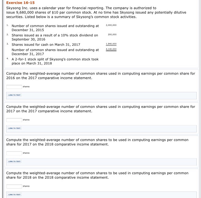 Solved Exercise 16-15 Skysong Inc. uses a calendar year for | Chegg.com