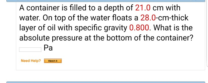 Solved A container is filled to a depth of 21.0 cm with | Chegg.com