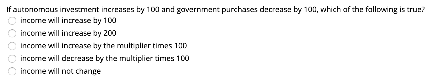 Solved If autonomous investment increases by 100 and | Chegg.com