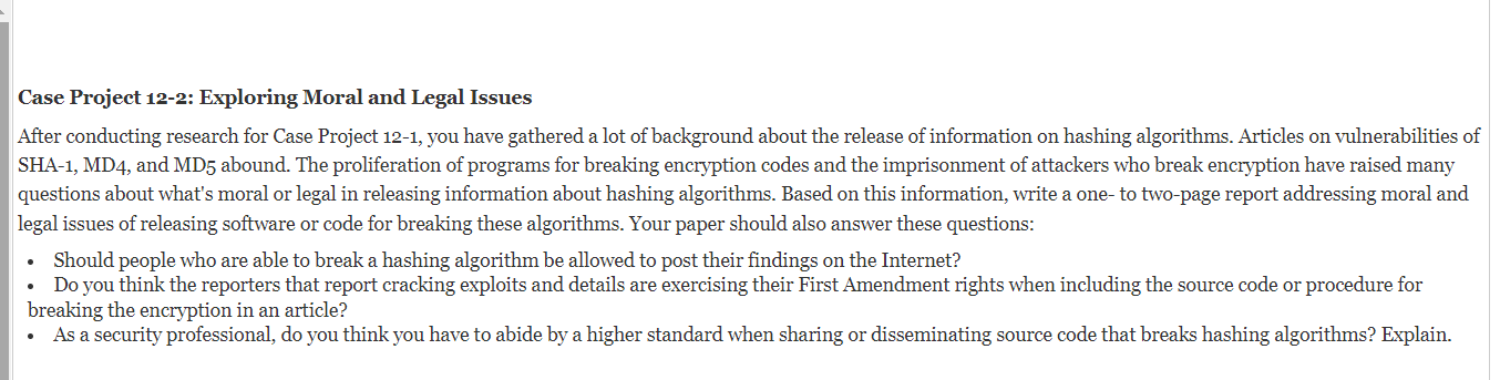 Solved Case Project 12-2: Exploring Moral and Legal Issues | Chegg.com