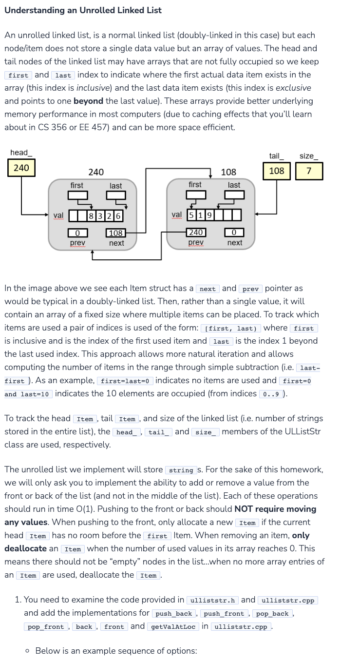 Solved Understanding an Unrolled Linked List An unrolled | Chegg.com