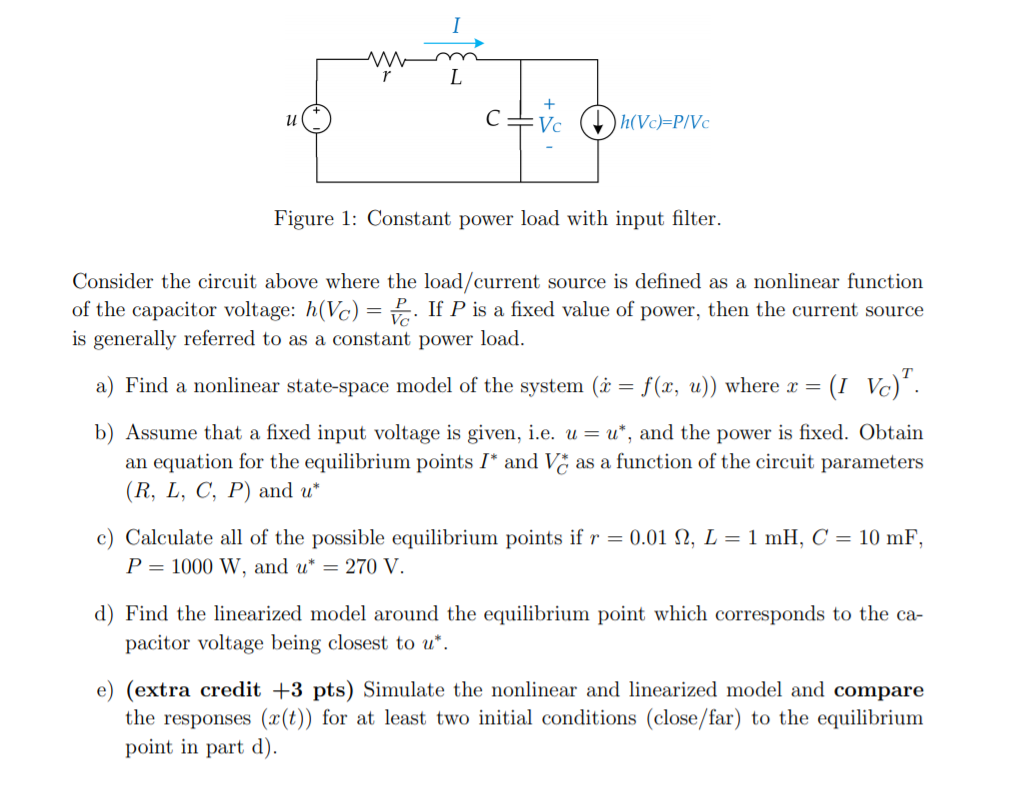 1 L u C +Vc h(Vc)=P/Vc Figure 1: Constant power load | Chegg.com