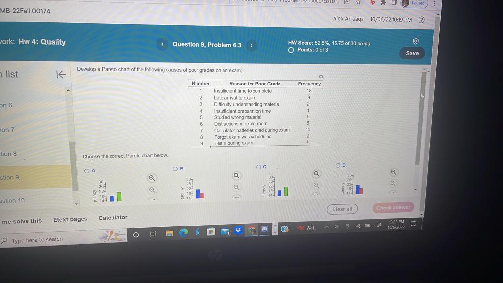 Solved MB-22Fall 00174 vork: Hw 4: Quality " Question 9, | Chegg.com