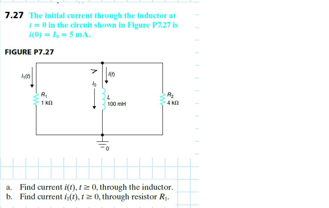 Solved 7.27 The initial current through the inductor at t = | Chegg.com