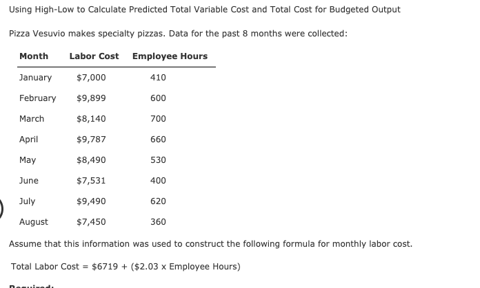 Solved Using High-Low to Calculate Predicted Total Variable | Chegg.com