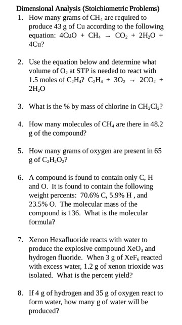 Solved Dimensional Analysis (Stoichiometric Problems) 1. How | Chegg.com