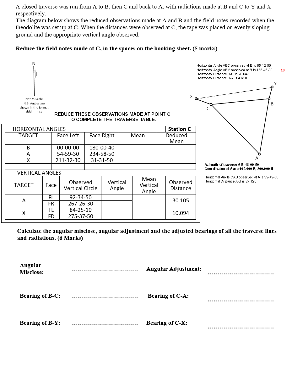 Solved A closed traverse was run from A to B, then C and | Chegg.com