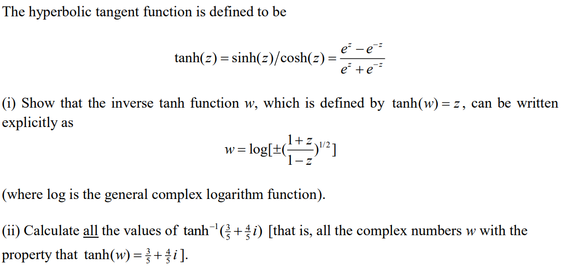 Solved The hyperbolic tangent function is defined to be | Chegg.com