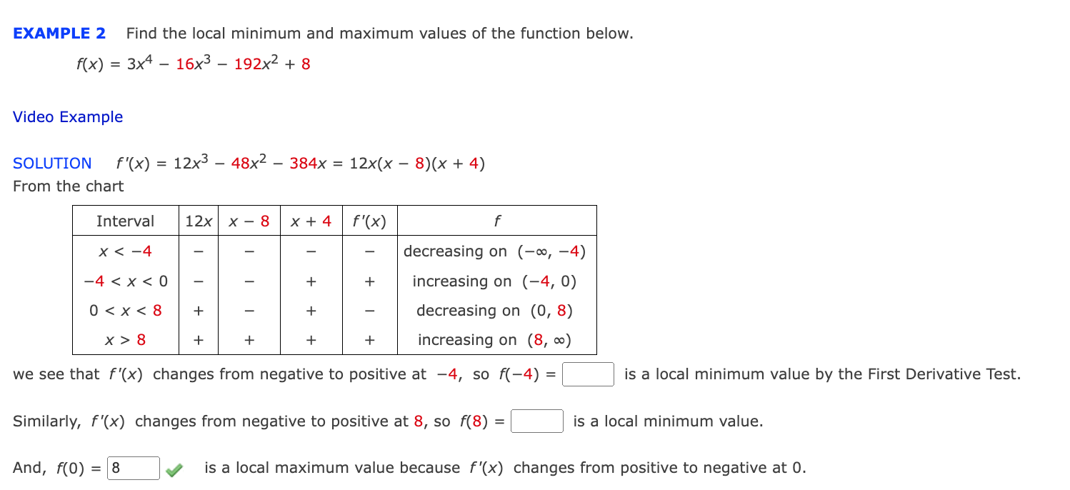 Solved EXAMPLE 2 Find the local minimum and maximum values | Chegg.com