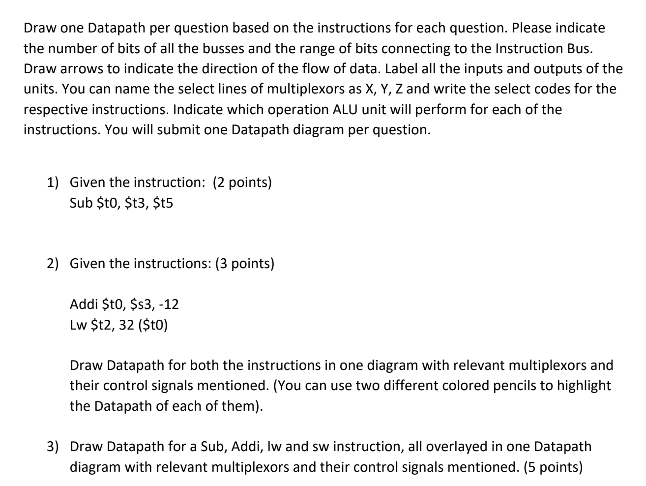 Solved Draw one Datapath per question based on the | Chegg.com