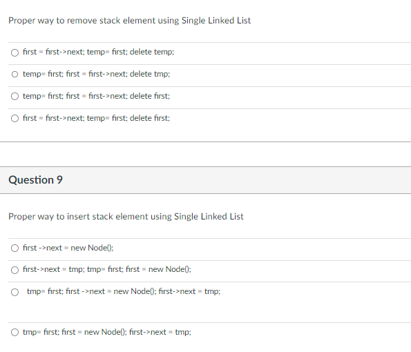 Solved Proper way to remove stack element using Single | Chegg.com