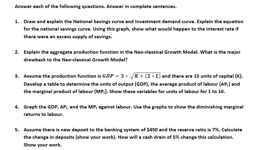 Solved Answer each of the following questions. Answer in | Chegg.com
