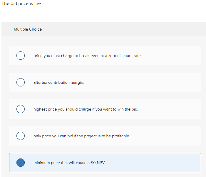 Solved The bid price is the: Multiple Choice price you must | Chegg.com