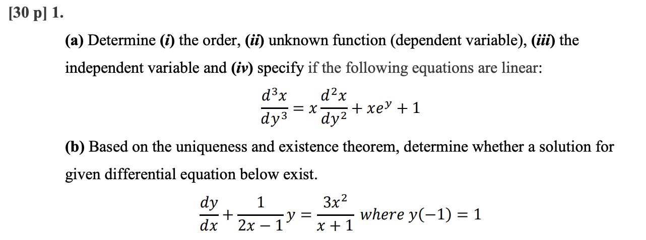 Solved (a) Determine (i) the order, (ii) unknown function | Chegg.com