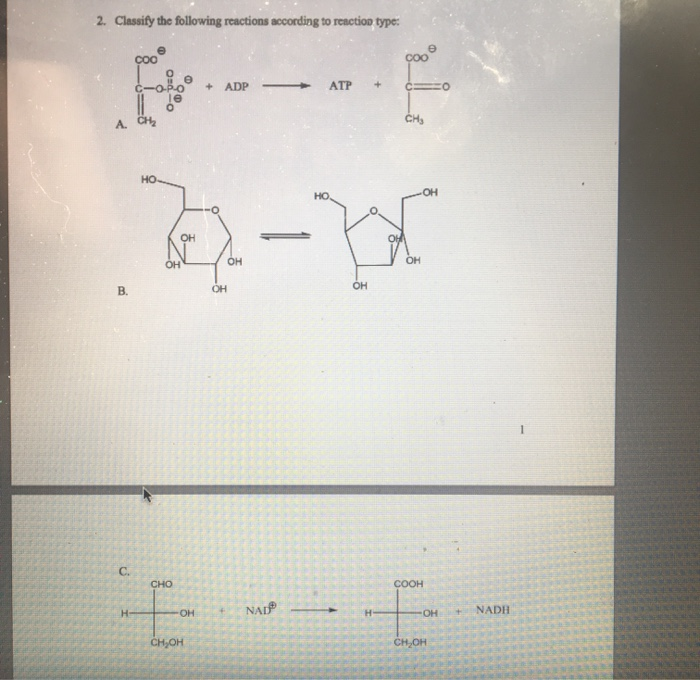 Solved 2. Classify the following reactions according to | Chegg.com