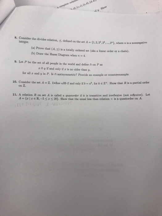 Solved 9 8. Consider the divides relations defined on the | Chegg.com