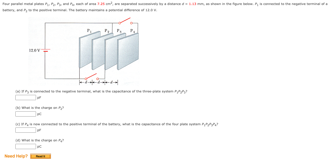 Solved Four parallel metal plates P1, P2, P3, and P4, each | Chegg.com