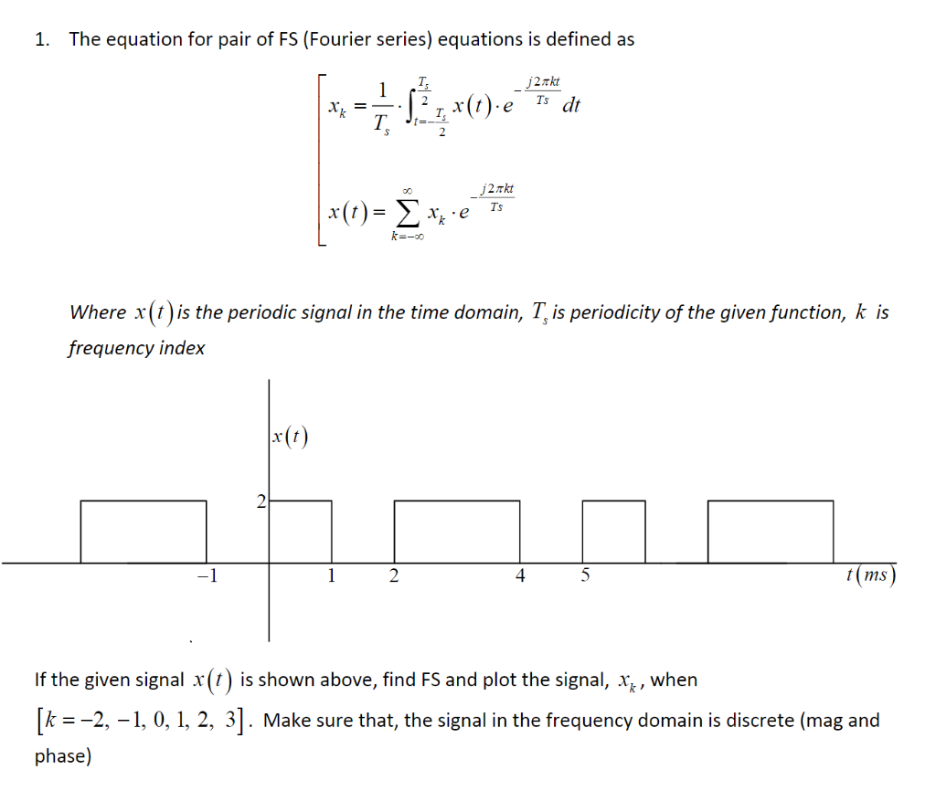 Solved 1. The equation for pair of FS (Fourier series) | Chegg.com