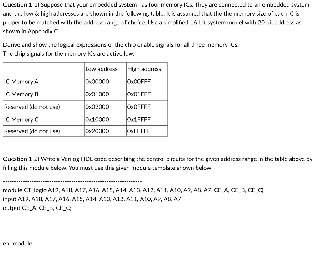 Solved Question 1-1) Suppose that your embedded system has | Chegg.com