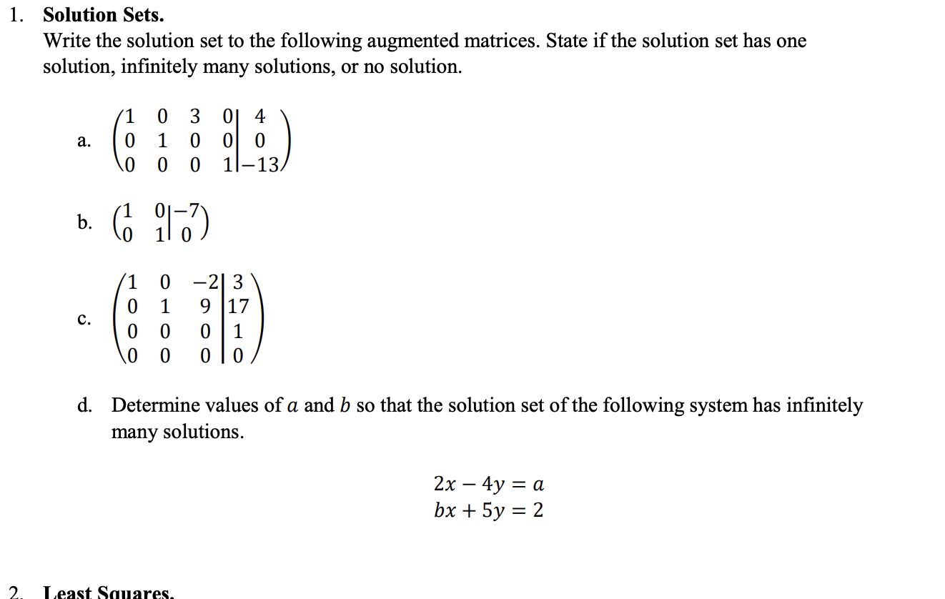 Solved 1. Solution Sets. Write the solution set to the | Chegg.com