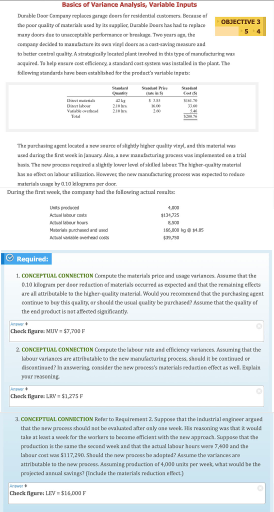Solved Basics of Variance Analysis, Variable Inputs Durable | Chegg.com
