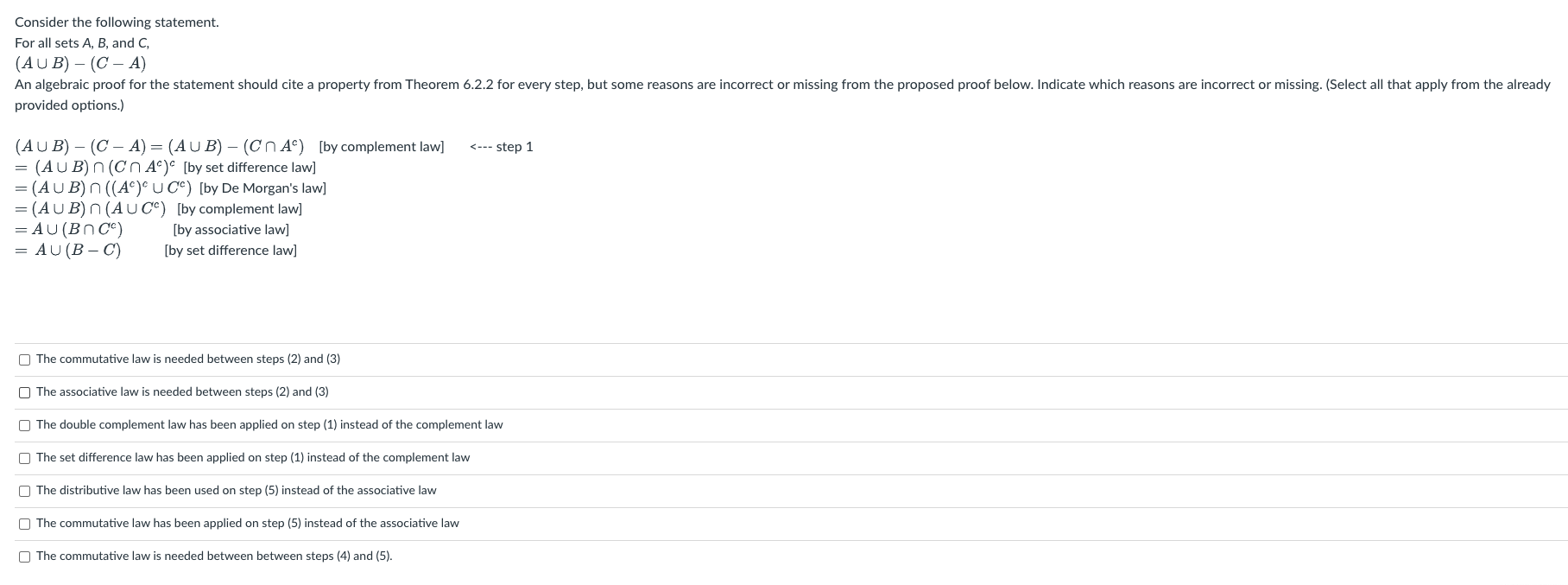 Solved For all sets A,B, and C, (A∪B)−(C−A) provided | Chegg.com
