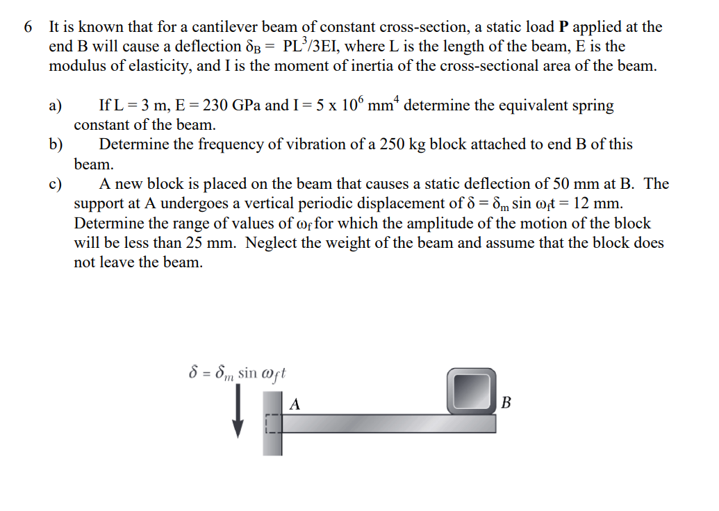 Solved 6 It is known that for a cantilever beam of constant | Chegg.com
