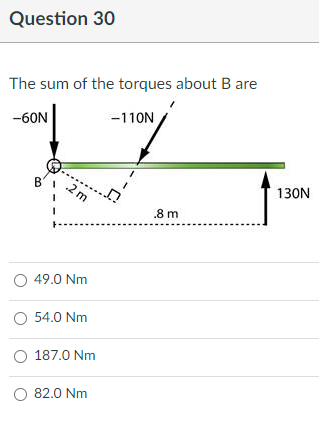 Solved The sum of the torques about A are -70N -50N -60N A 9 | Chegg.com