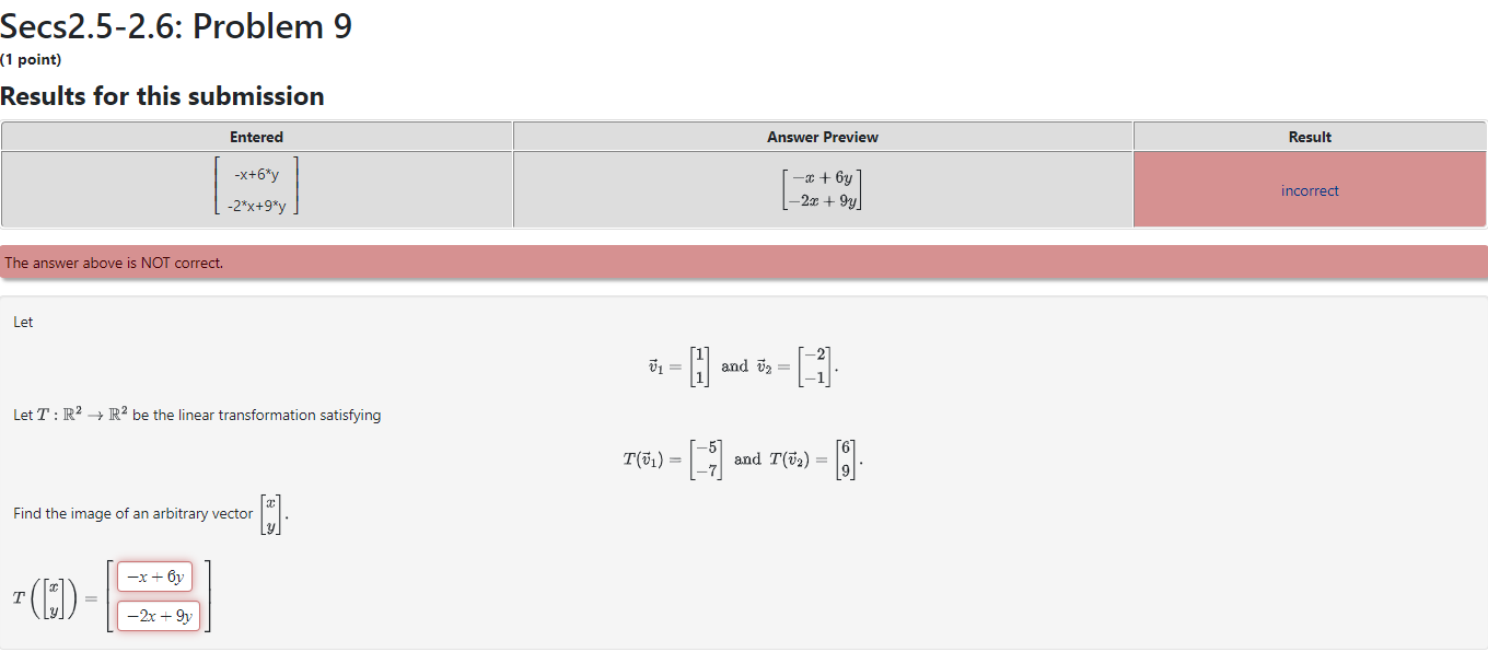 Solved Secs2.5-2.6: Problem 9(1 ﻿point)Results for this | Chegg.com