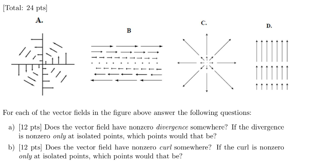 Solved Total: 24 pts A. C. D. For each of the vector fields | Chegg.com