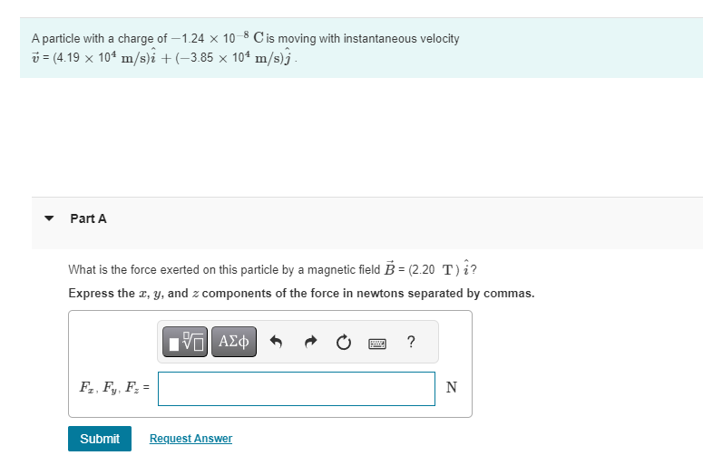Solved A particle with a charge of −1.24×10−8C is moving | Chegg.com