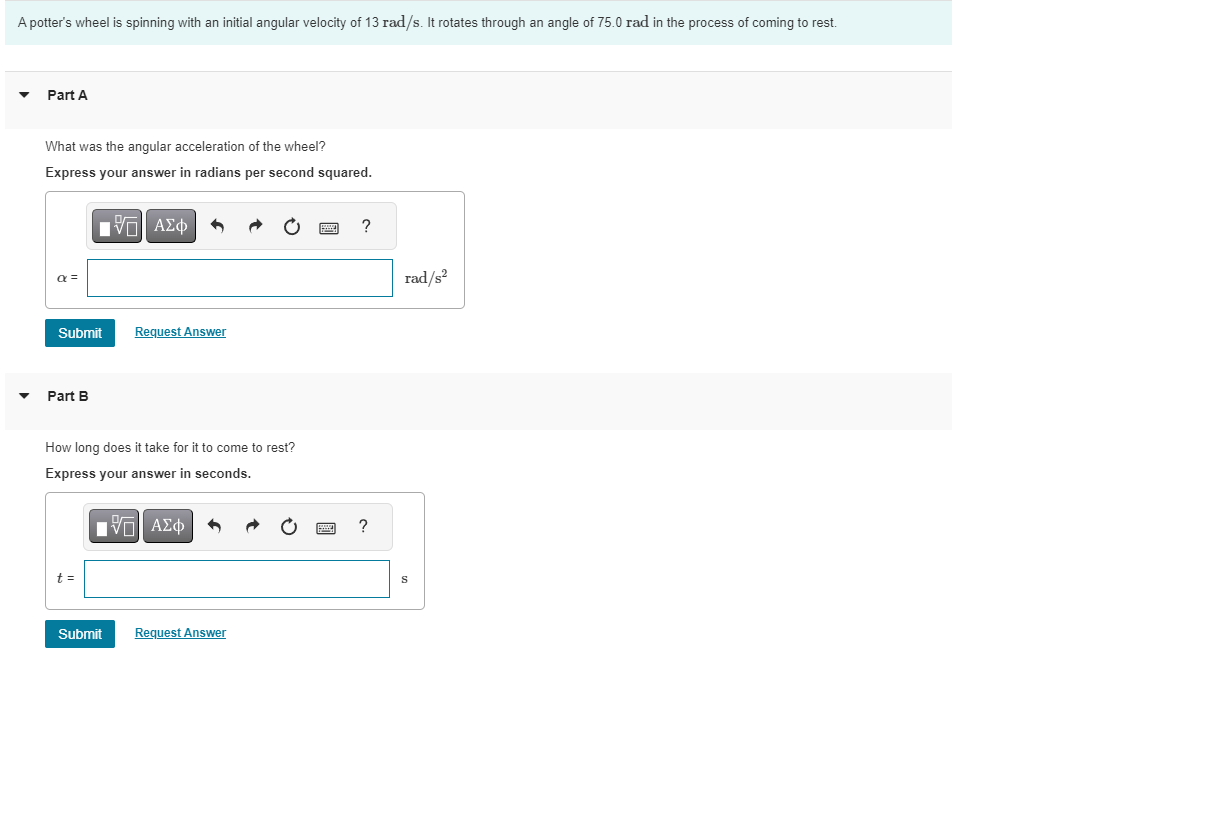 Solved A potter's wheel is spinning with an initial angular | Chegg.com