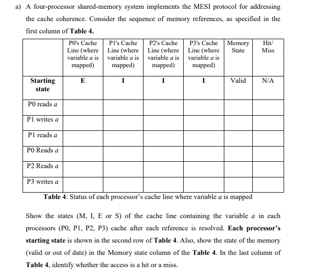 a) A four-processor shared-memory system implements | Chegg.com