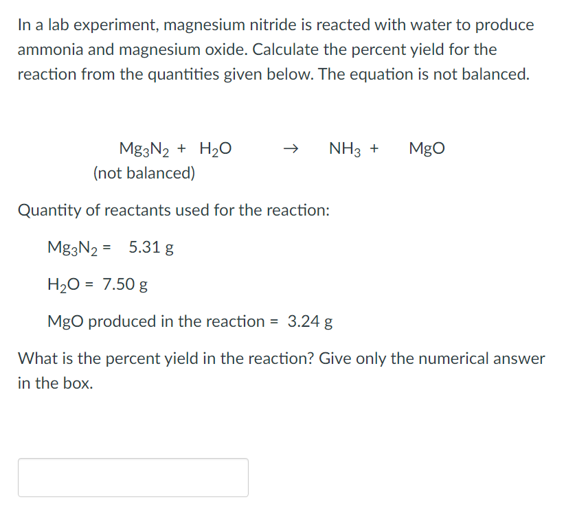Solved In a lab experiment, magnesium nitride is reacted | Chegg.com