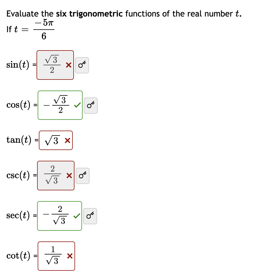 Solved Evaluate the six trigonometric functions of the real | Chegg.com