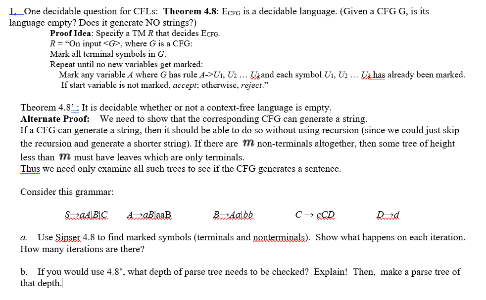 1_One decidable question for CFLs: Theorem 4.8: ECFG | Chegg.com