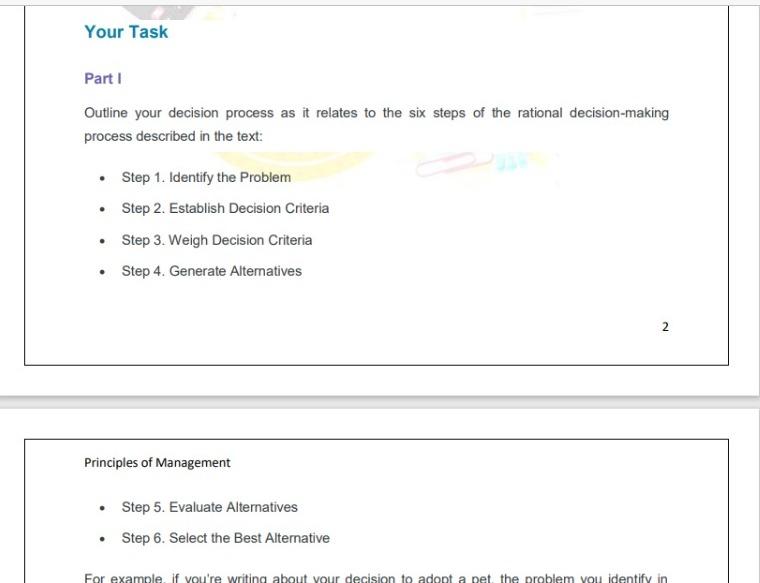 Your Task Part 1 Outline your decision process as it | Chegg.com