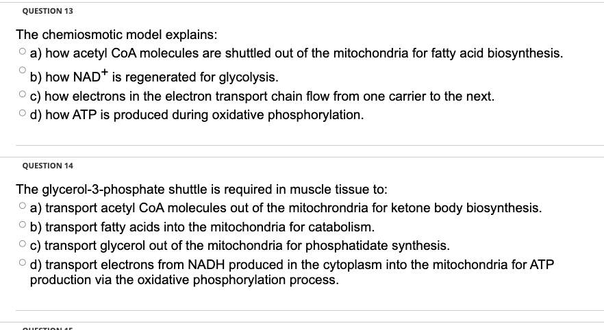 Solved The chemiosmotic model explains: a) how acetyl CoA | Chegg.com