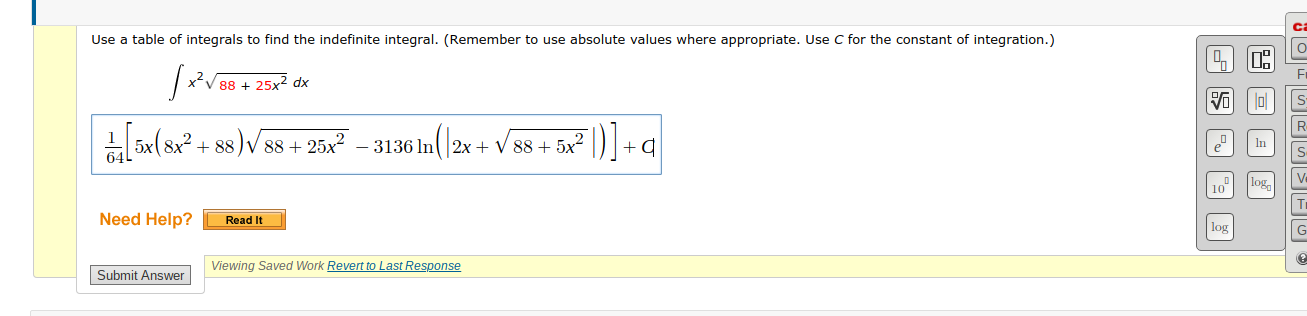Solved Use A Table Of Integrals To Find The Indefinite