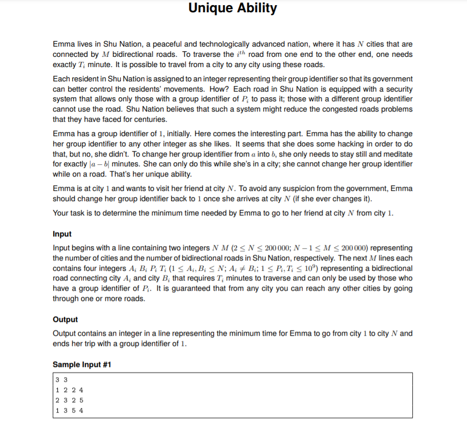 Unique Ability Emma lives in Shu Nation, a peaceful | Chegg.com