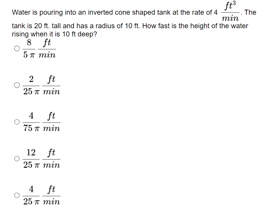 Solved Water is pouring into an inverted cone shaped tank at | Chegg.com