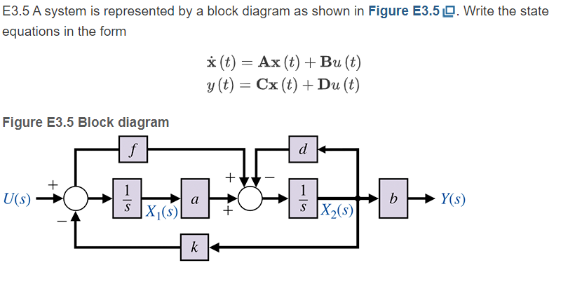 Solved E3.5 A system is represented by a block diagram as | Chegg.com
