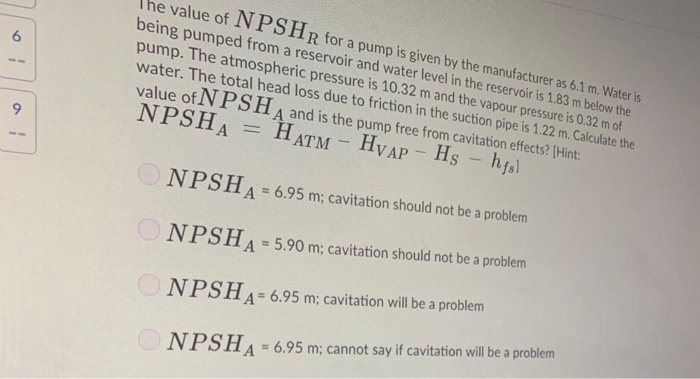 Solved The value of NPSHR for a pump is given by the | Chegg.com