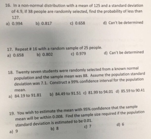 Solved In a non-normal distribution with a mean of 125 and a | Chegg.com