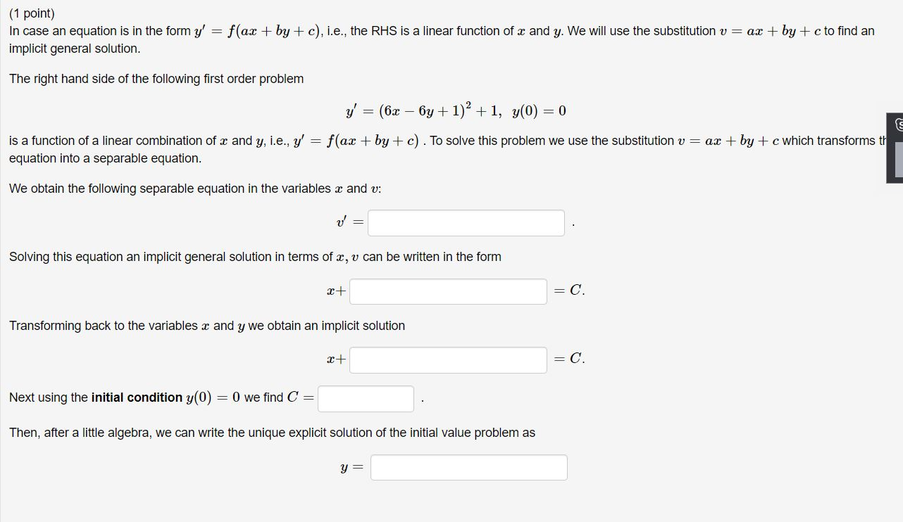 Solved (1 point) In case an equation is in the form y' | Chegg.com