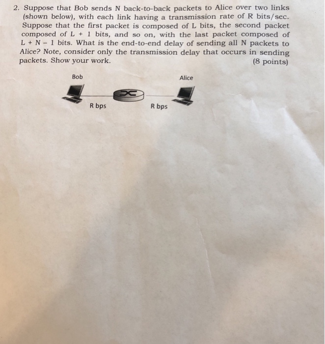 Solved 2. Suppose that Bob sends N back-to-back packets to | Chegg.com