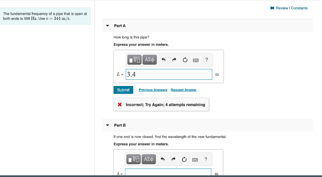 Solved II Review | Constants The fundamental frequency of a | Chegg.com