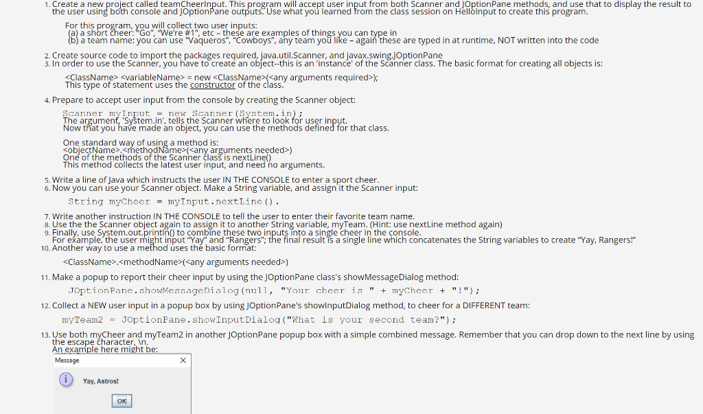 Solved user console and joptionPane Outputs: Use what you | Chegg.com